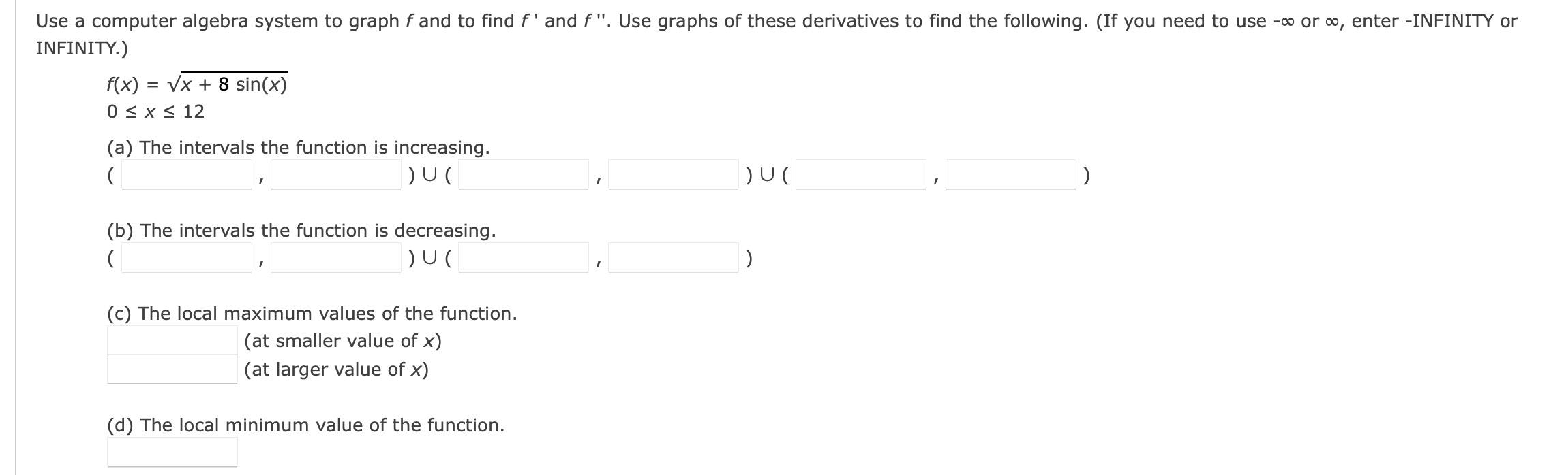 Solved Use a computer algebra system to graph f and to find | Chegg.com