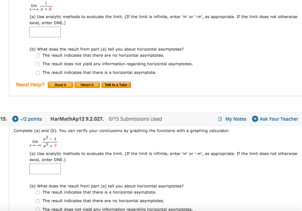 Solved 1 lim XX + 6 (a) Use analytic methods to evaluate the | Chegg.com