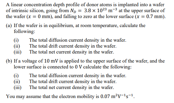 Solved A linear concentration depth profile of donor atoms | Chegg.com