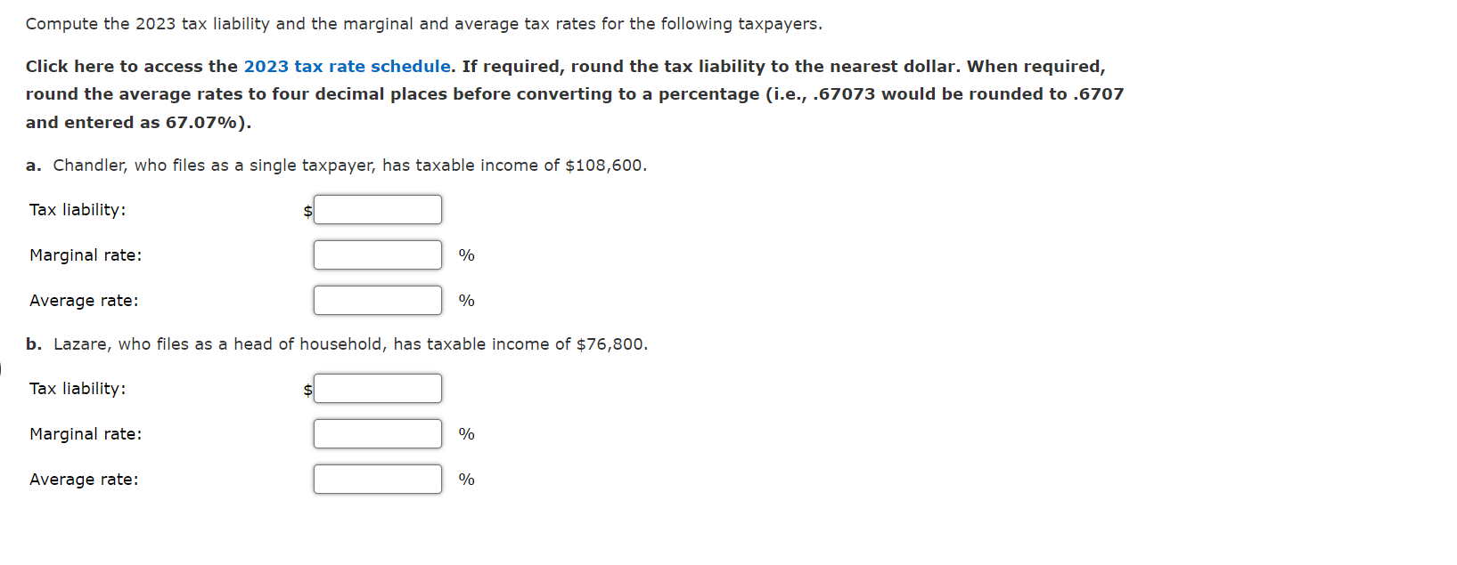 Solved Compute the 2023 ﻿tax liability and the marginal and | Chegg.com