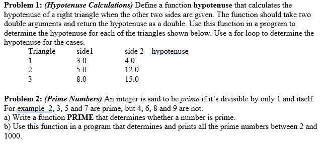 Solved Problem 1 Hypotenuse Calculations Define A