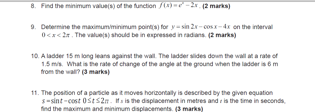 Solved 8. Find the minimum value(s) of the function f(x)=et | Chegg.com