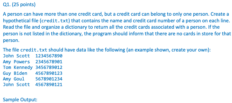 Solved A person can have more than one credit card, but a | Chegg.com