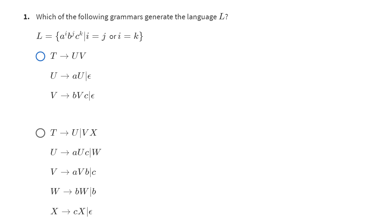 Solved 1. Which of the following grammars generate the | Chegg.com