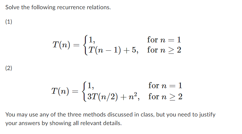 Solved Solve The Following Recurrence Relations 1