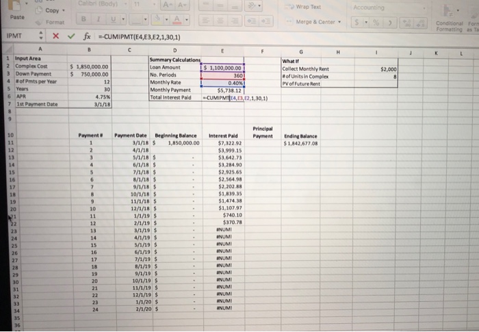 Solved Calibri (Body) 11 Wrap Text Paste Format Merge & | Chegg.com