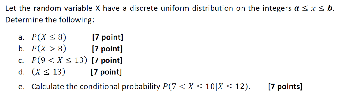 Solved Let the random variable X have a discrete uniform | Chegg.com
