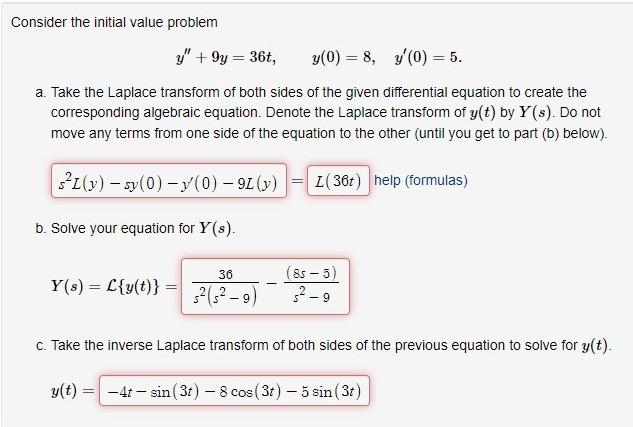 Solved Consider the initial value problem = y" +9y = 36, | Chegg.com