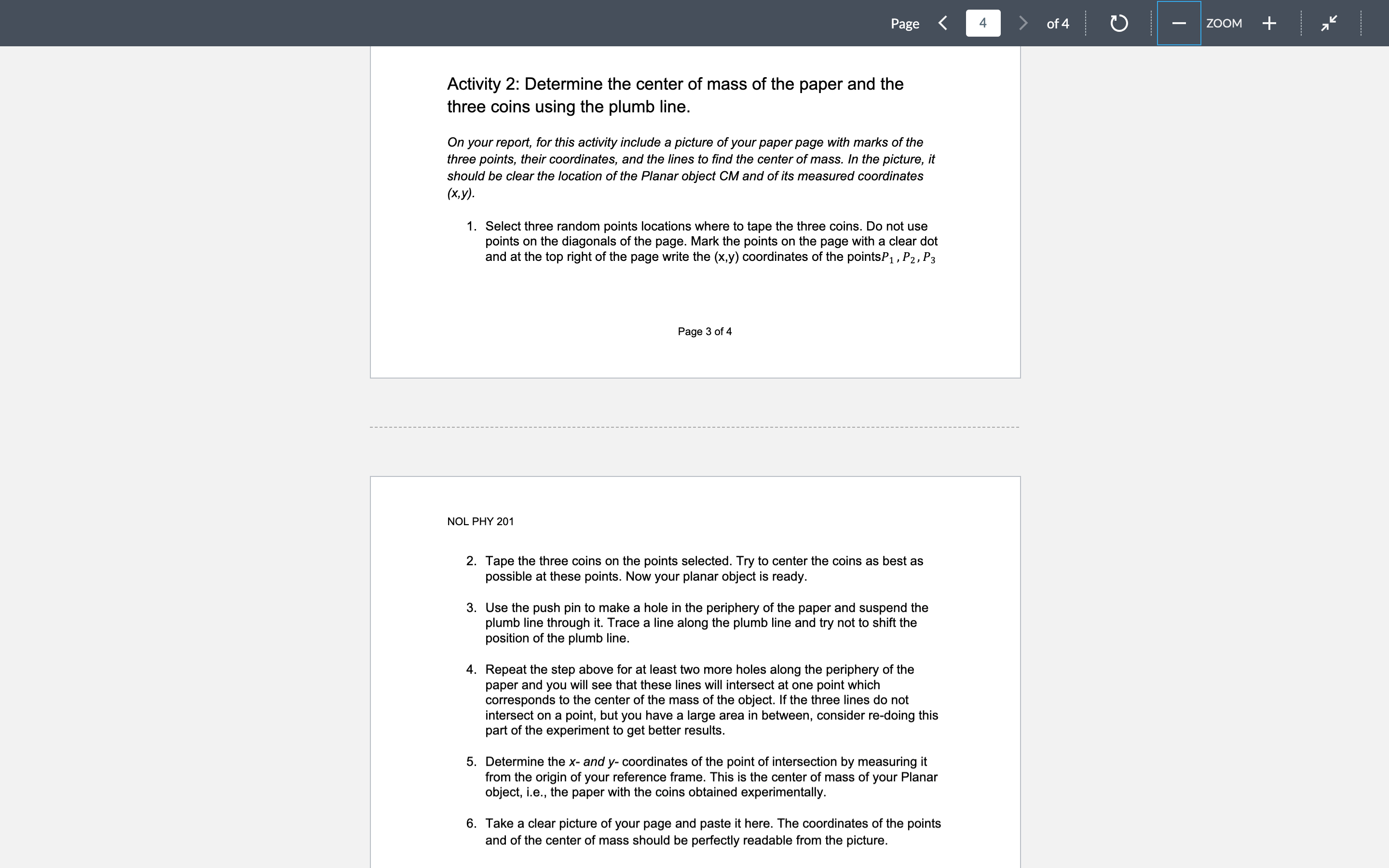 Activity 2: Determine the center of mass of the paper | Chegg.com