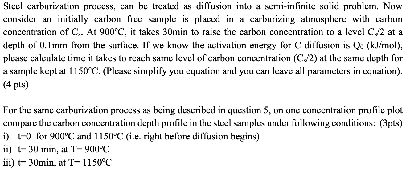 Solved Steel carburization process, can be treated as | Chegg.com