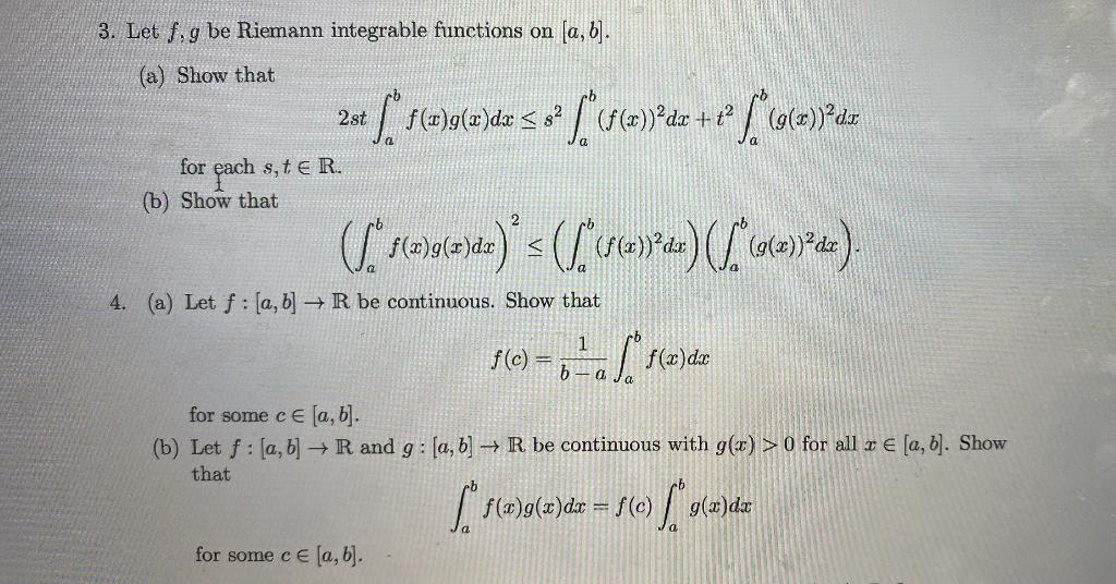 Solved 3. Let f,g be Riemann integrable functions on [a,b]. | Chegg.com