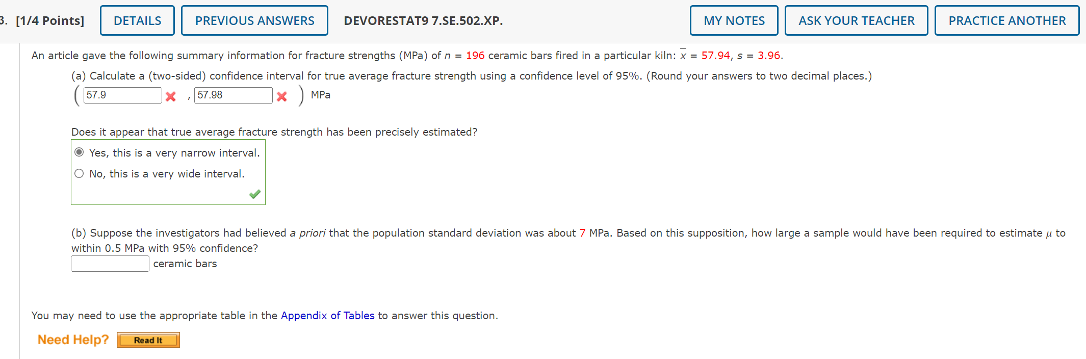 Solved 3. [1/4 Points] DETAILS PREVIOUS ANSWERS DEVORESTAT9 | Chegg.com