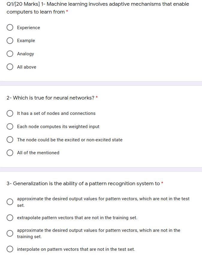 Solved Q1/[20 Marks] 1- Machine learning involves adaptive | Chegg.com