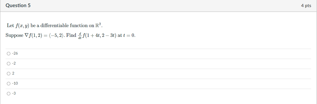 Solved Question 5 4 pts Let f(, y) be a differentiable | Chegg.com