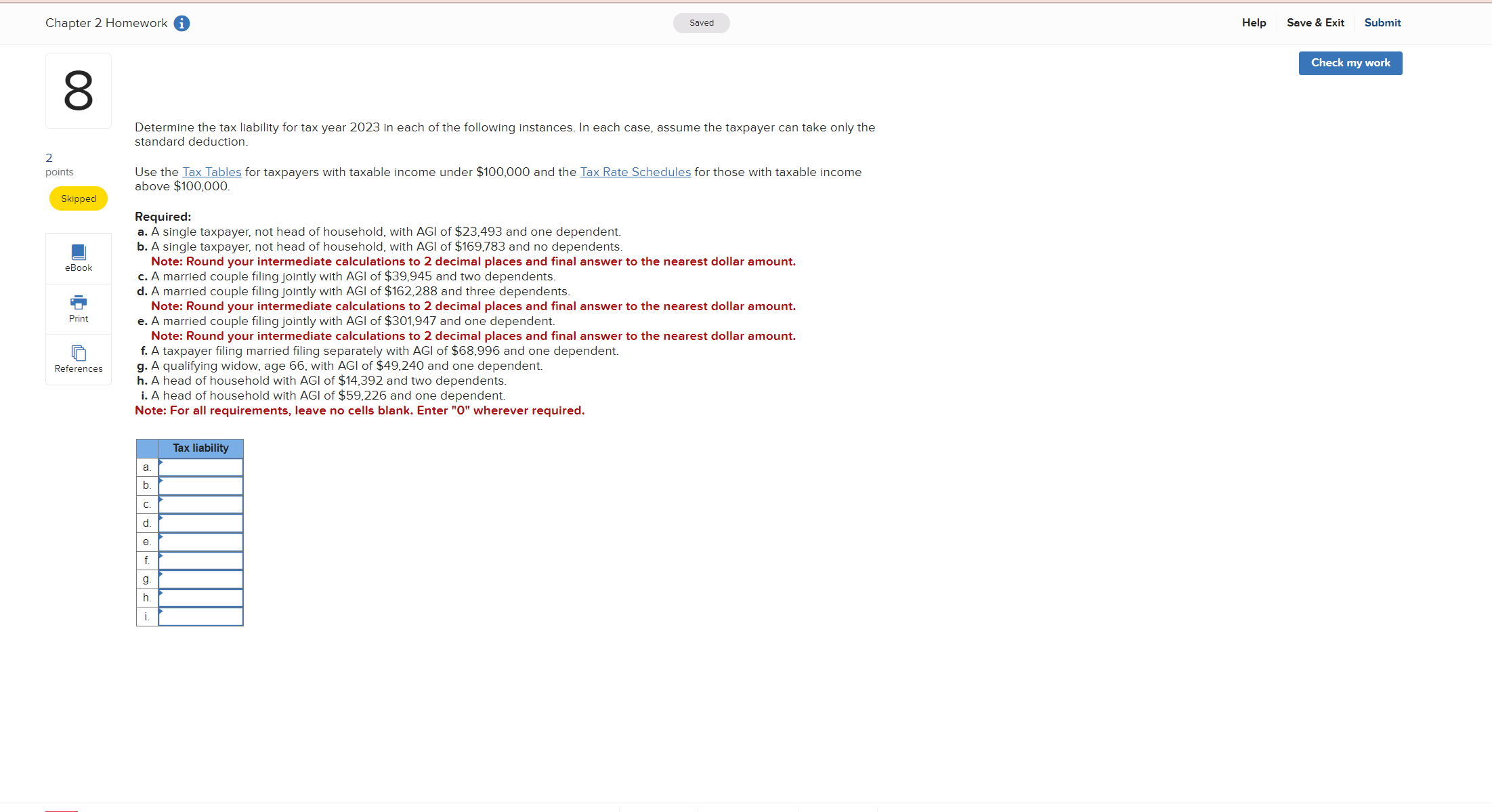 Solved Chapter 2 ﻿HomeworkSavedHelpSave & ExitSubmit8Check | Chegg.com