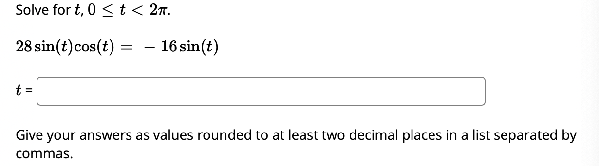 Solve for t,0≤t