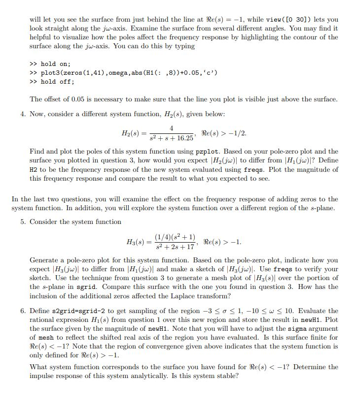 Part III: Surface Plots of Laplace Transforms In this | Chegg.com Part III: Surface Plots of Laplace Transforms In this | Chegg.com