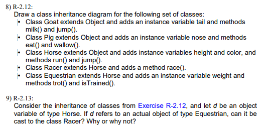Solved 8) R-2.12: Draw a class inheritance diagram for the | Chegg.com