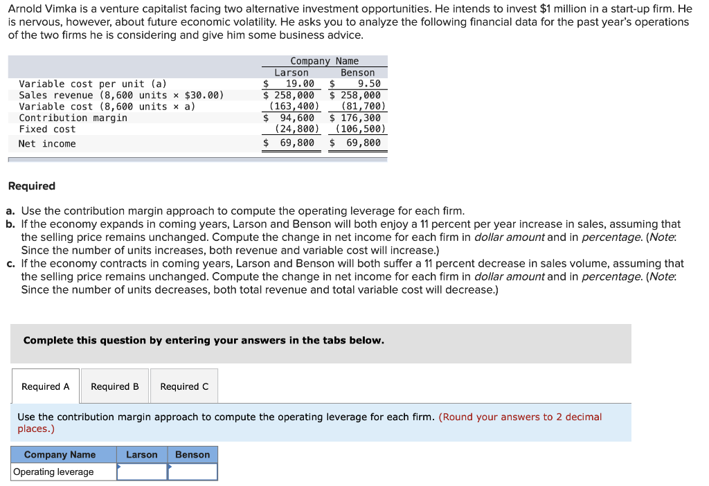 Solved Arnold Vimka is a venture capitalist facing two | Chegg.com