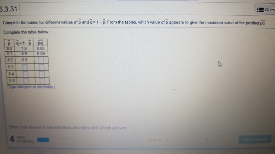 Solved 6.3.31 E Ques Complete the tables for different | Chegg.com