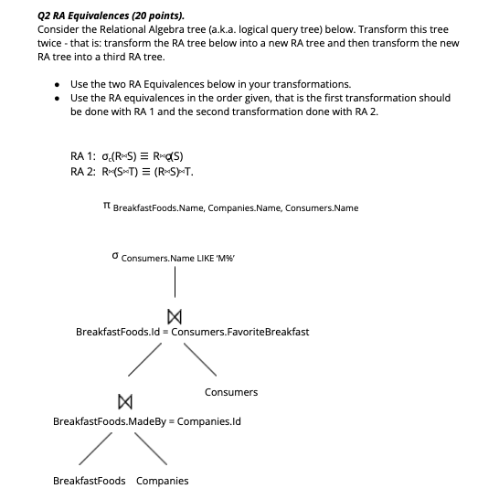 Solved Q2 RA Equivalences (20 points). Consider the | Chegg.com