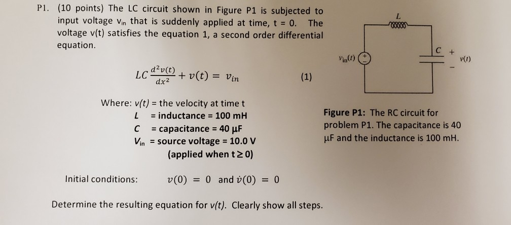 Solved PI. (10 points) The LC circuit shown in Figure P1 is | Chegg.com