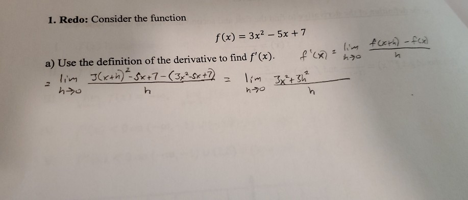 Solved 1. Redo: Consider the function f(x) = 3x2 – 5x + 7 | Chegg.com