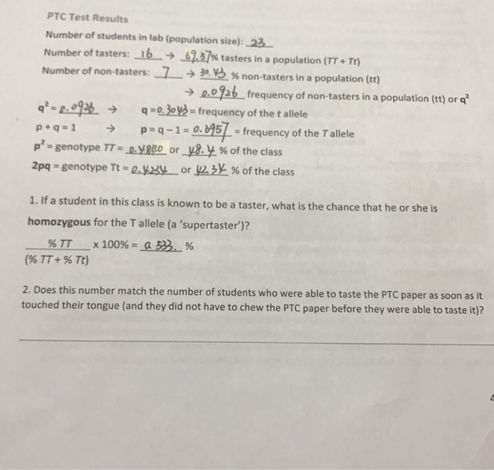 Solved PTC Test Results Number of students in lab | Chegg.com