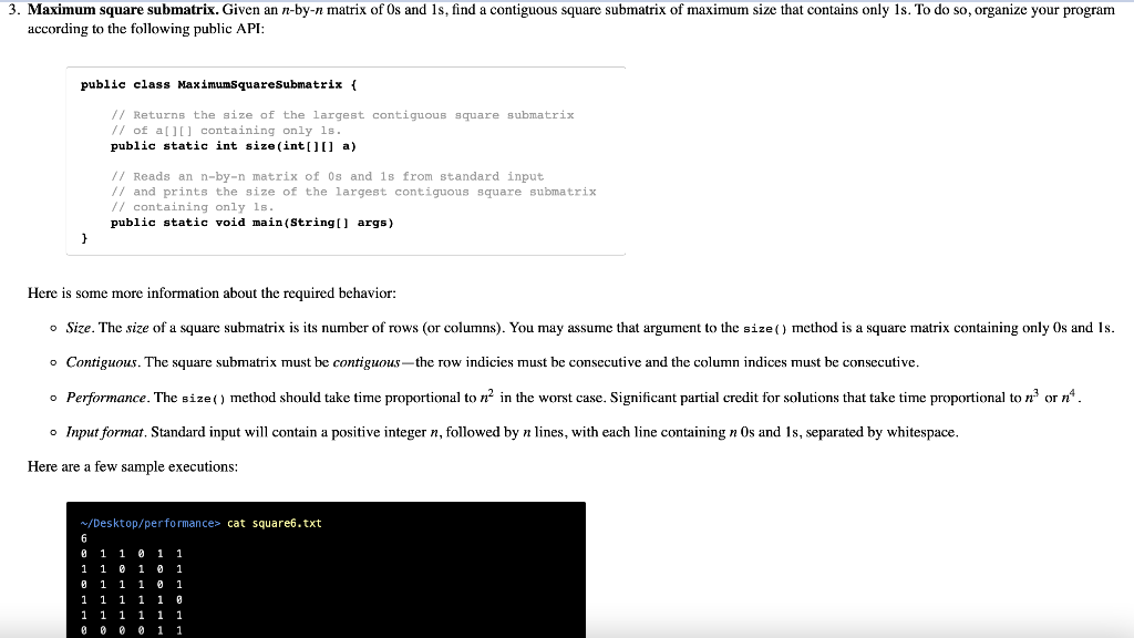 Solved 3. Maximum square submatrix. Given an n-by-n matrix | Chegg.com