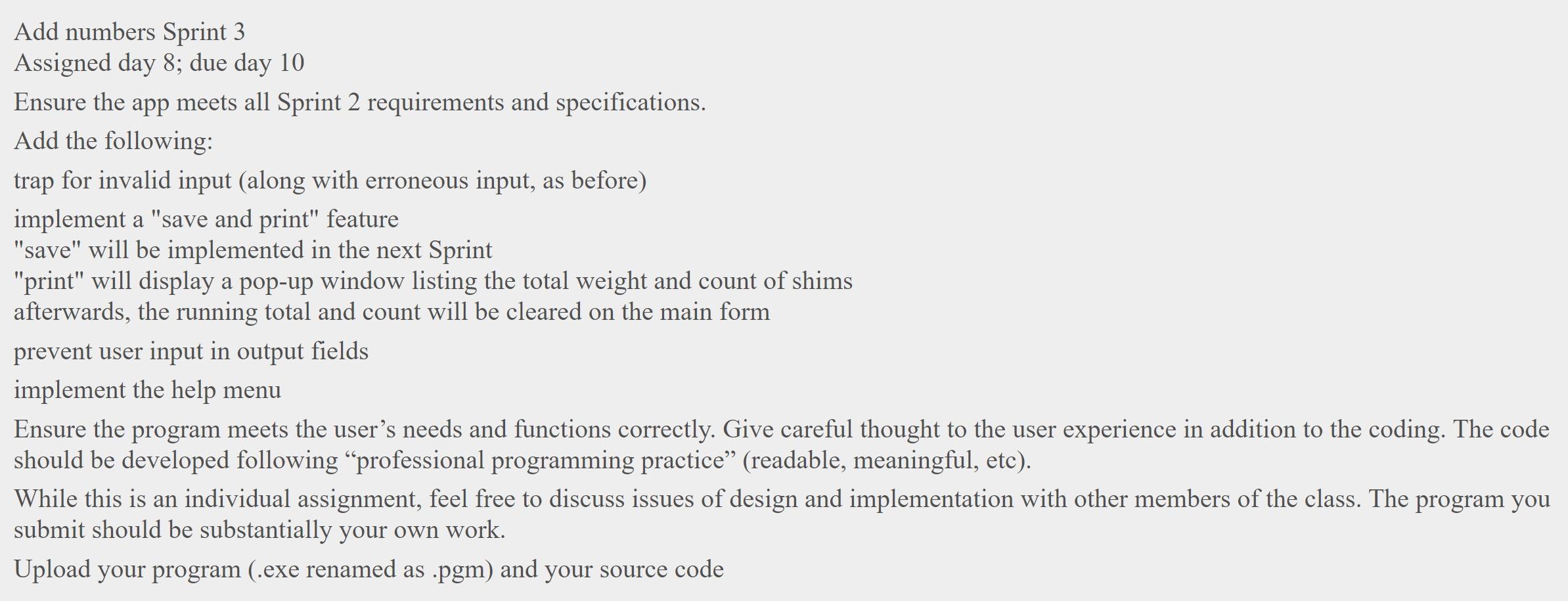 Add numbers Sprint 3 Assigned day 8 ; due day 10 | Chegg.com