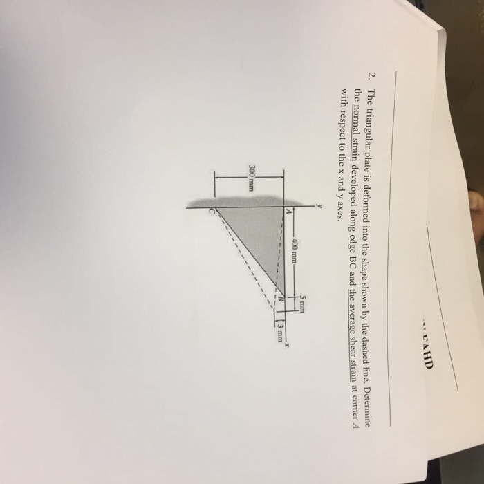 Solved The triangular plate is deformed into the shape shown | Chegg.com