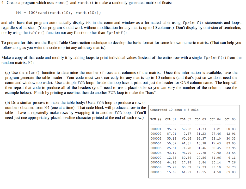 4. Create a program which uses rand() and randi () to | Chegg.com
