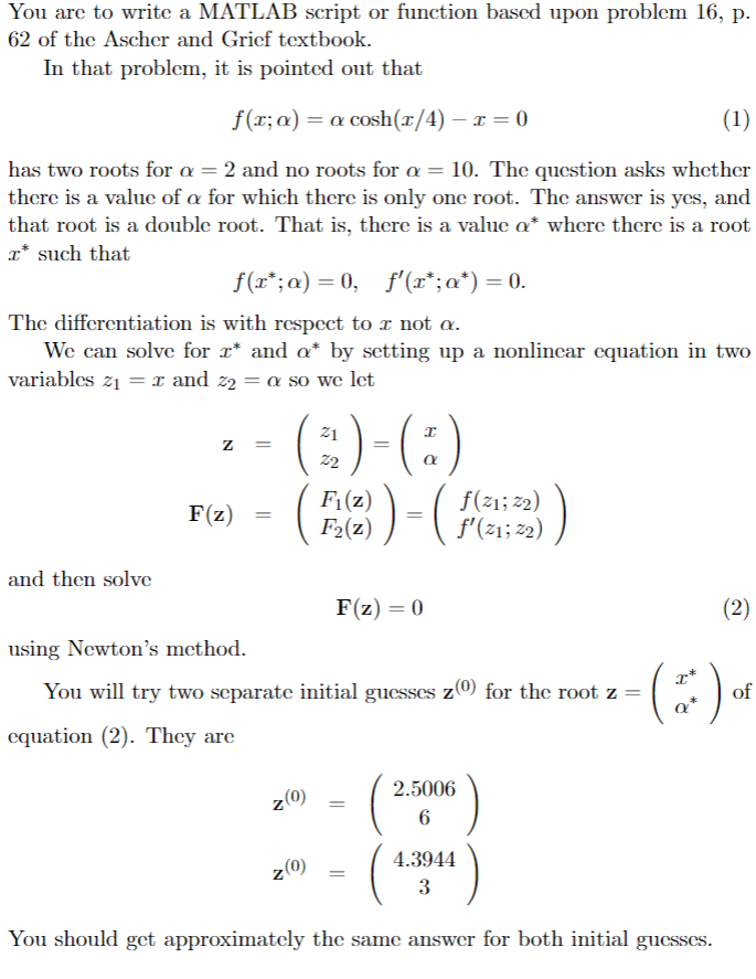 You are to write a MATLAB script or function based | Chegg.com