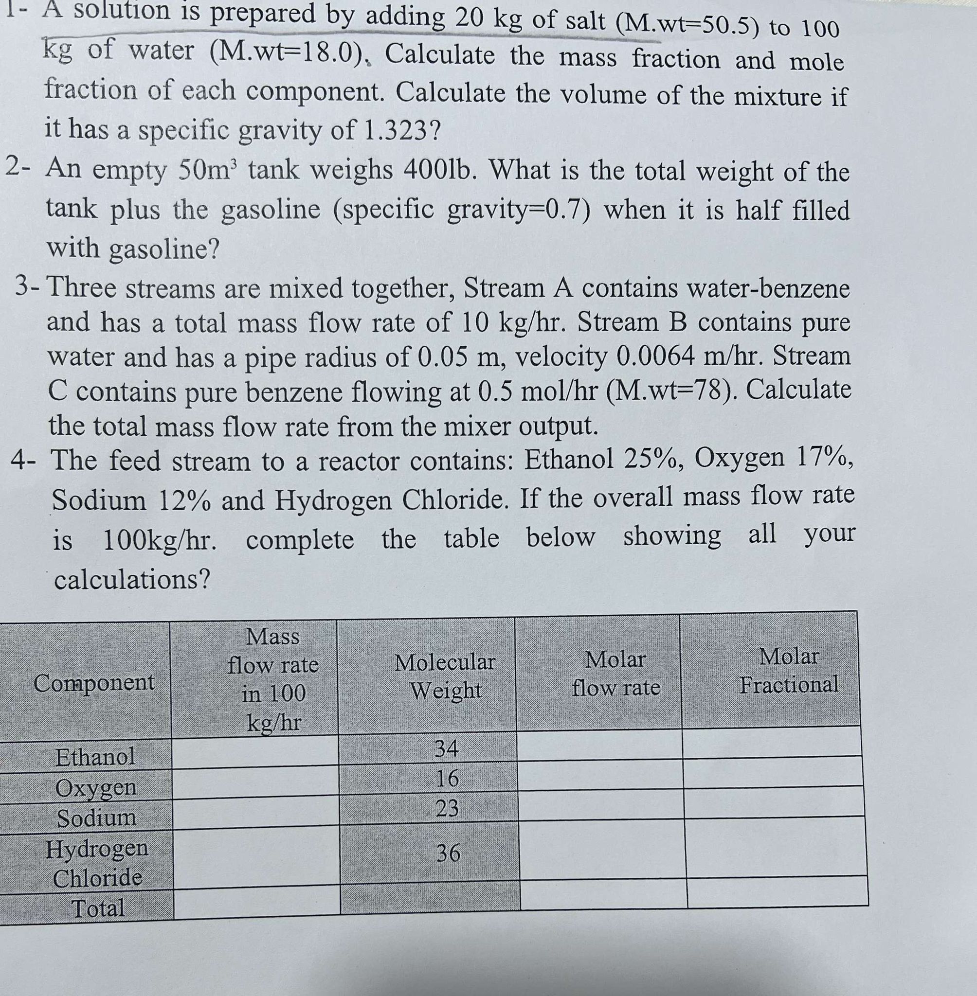 Solved 1- A solution is prepared by adding 20 kg of salt | Chegg.com