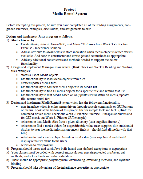 Solved Project Media Rental System Before attempting this | Chegg.com