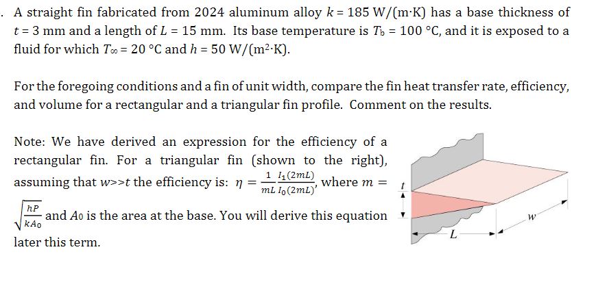 Solved A straight fin fabricated from 2024 ﻿aluminum alloy | Chegg.com