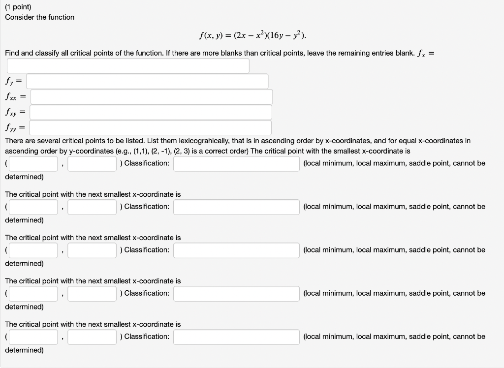 Solved (1 point) Consider the function f(x, y) = (2x – | Chegg.com
