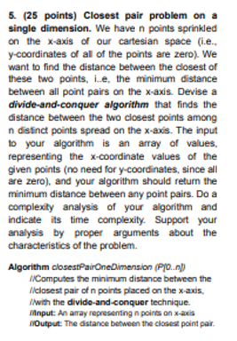 Solved 5. ( 25 ﻿points) ﻿Closest pair problem on a single | Chegg.com