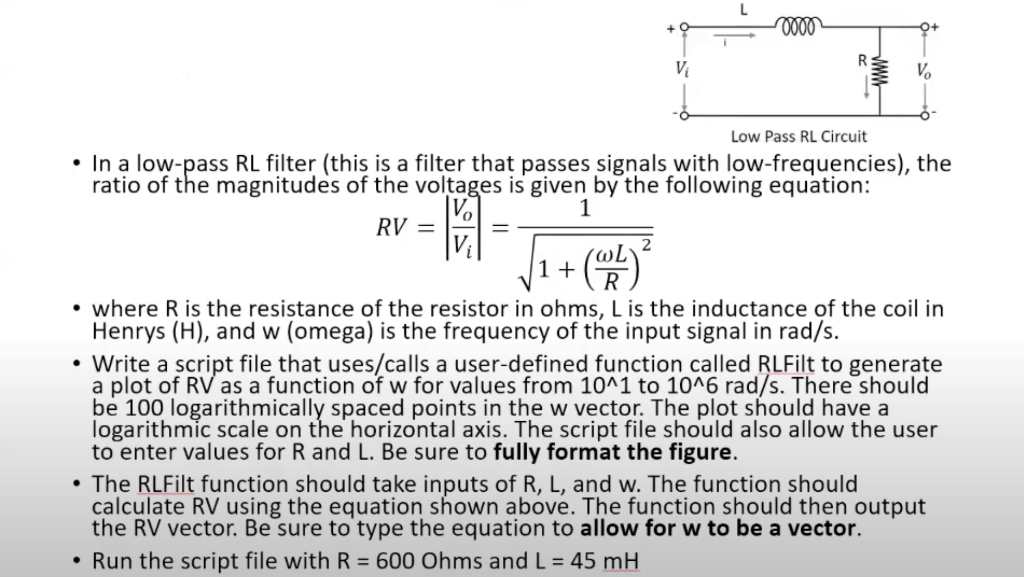 Solved 10000 WWW Low Pass RL Circuit • In a low-pass RL | Chegg.com