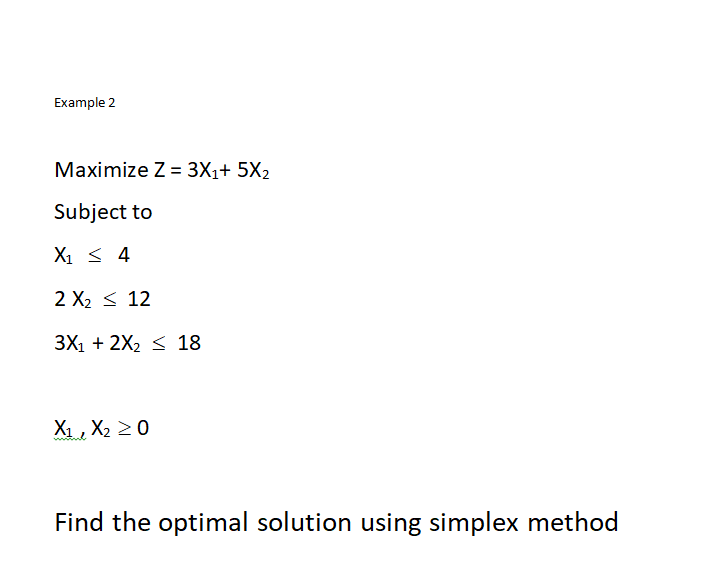 Solved Example 2 Maximize Z = 3X1+ 5X2 Subject to X1