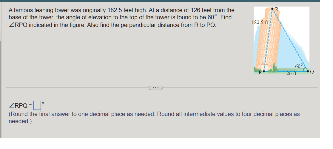 Solved A famous leaning tower was originally 182.5 feet | Chegg.com