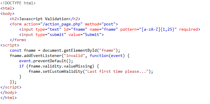 Solved Validate the following form by HTML default | Chegg.com