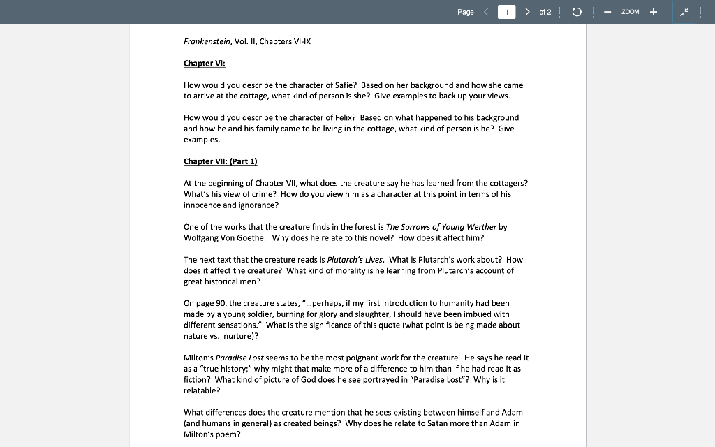 Page of 2 ZOOM Frankenstein, Vol. II, Chapters | Chegg.com