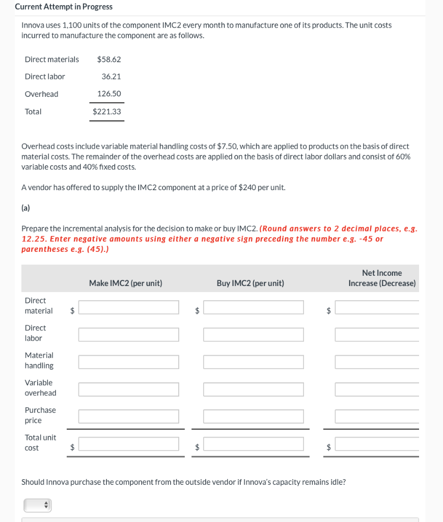 Solved Innova uses 1,100 units of the component IMC2 every | Chegg.com