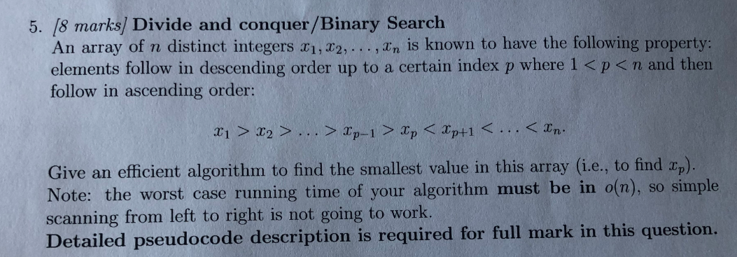 Solved 5. [8 marks) Divide and conquer/Binary Search An | Chegg.com