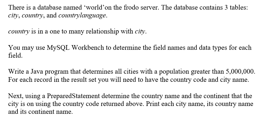 Solved PLEASE USE JAVA PROGRAMMING. SQL STATEMENTS MUST BE | Chegg.com