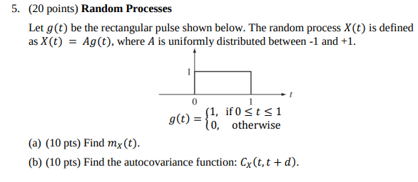 Solved 5. (20 points) Random Processes Let g(t) be the | Chegg.com