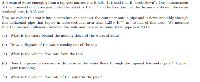 Solved A stream of water emerging from a tap gets narrower | Chegg.com