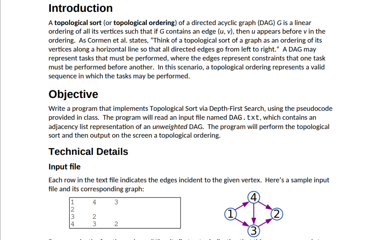 Solved Introduction A topological sort (or topological | Chegg.com