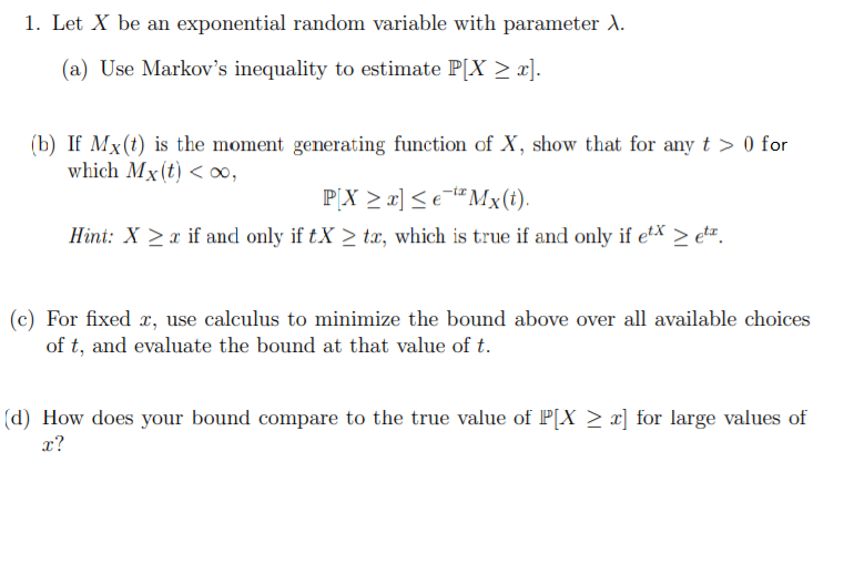 Solved 1. Let X be an exponential random variable with | Chegg.com